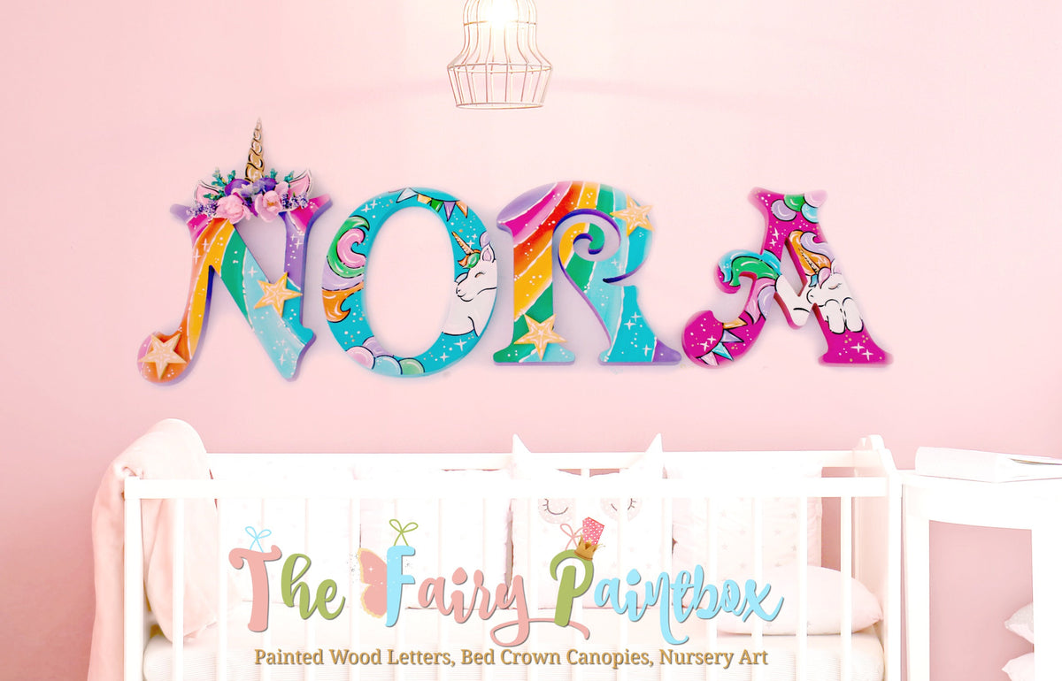 Rainbow Unicorn Nursery Wall Painted Wood Letters – TheFairyPaintBox