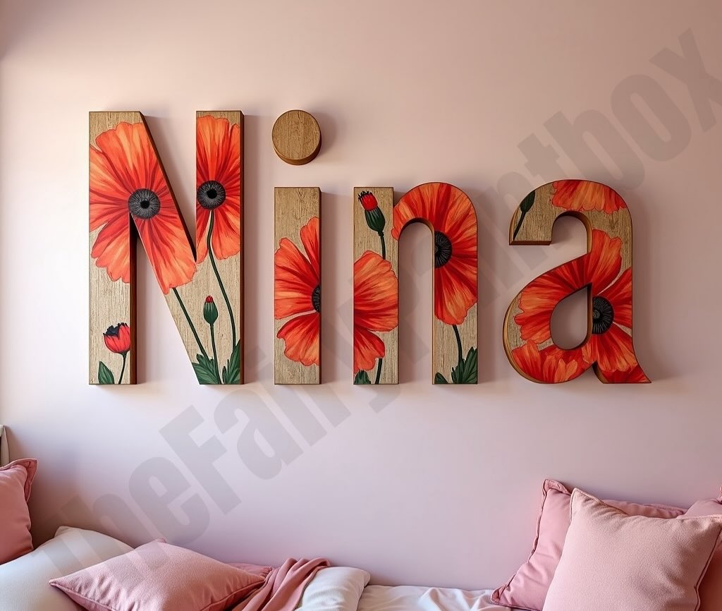 Poppy Flower Nursery Decor Painted Wall Letters Beach Decorative Sign ...