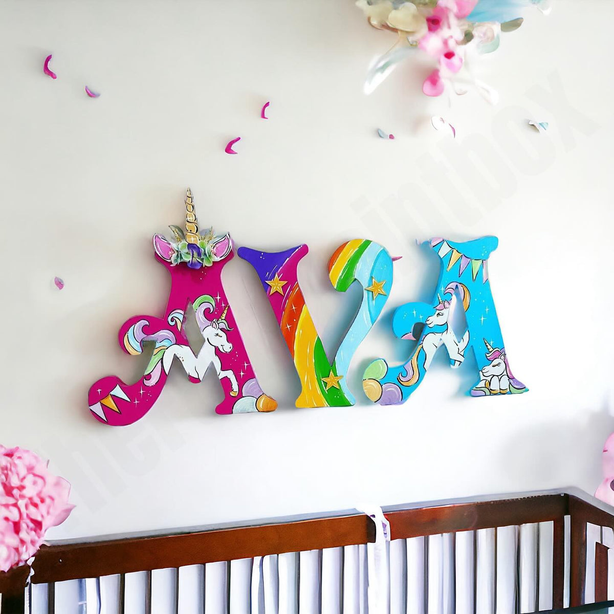 Rainbow Unicorn Nursery Wall Painted Wood Letters – TheFairyPaintBox