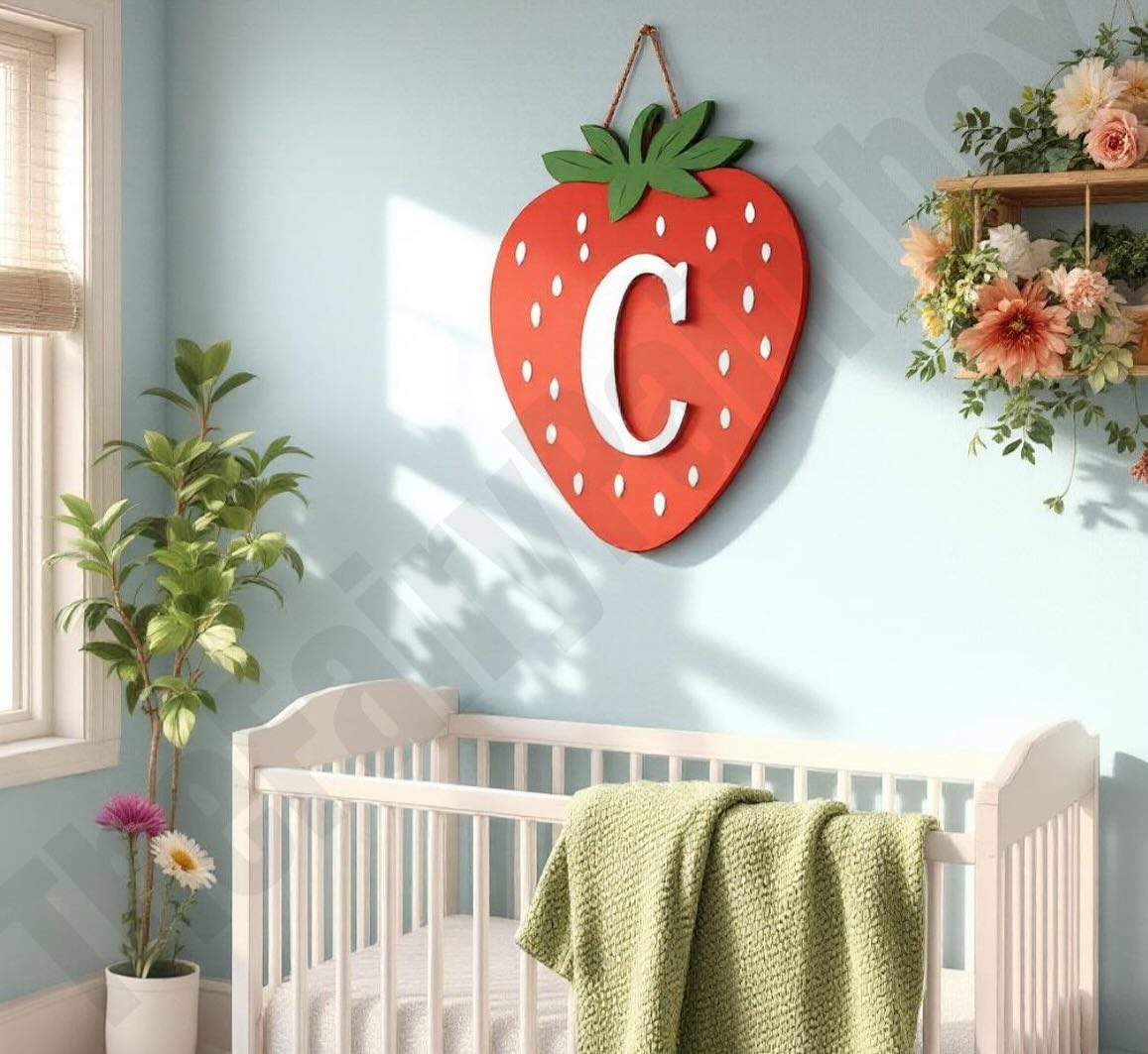 Strawberry Monogram Baby Nursery Wall Sign