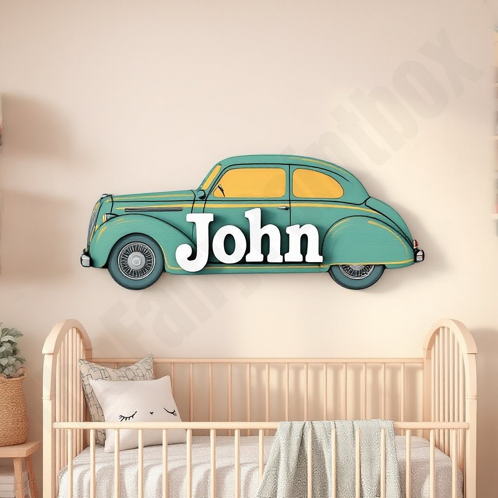 Vintage Car Baby Name Sign Nursery Room Decor – TheFairyPaintBox
