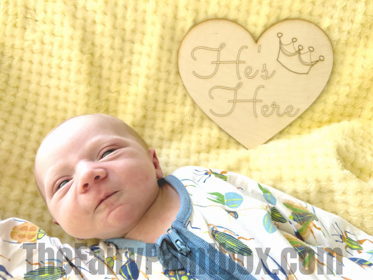 He's Here / She's Here Engraved Newborn Baby Birth Announcement Sign ...