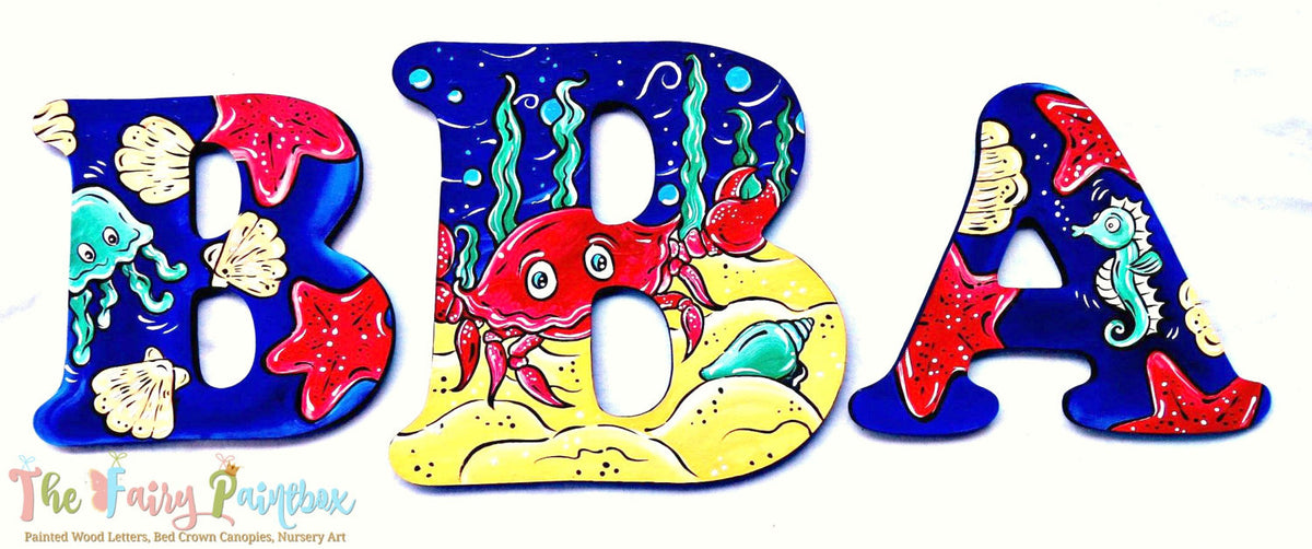 Under Sea Painted Letters, Crab Ocean Nursery Letters, Jellyfish Nurse ...