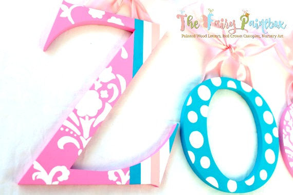 Pink Painted Letters - Pink Nursery Letters - Girls Nursery Decor - Tu ...